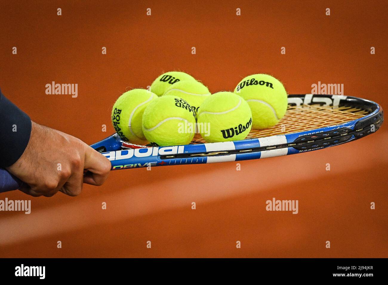 Illustration of a tennis racket with balls during a training session of ...