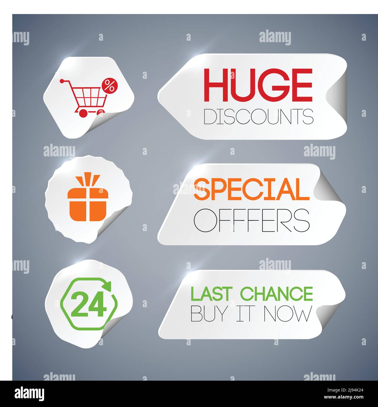 Sale labels set with discounts symbols on grey background paper style ...