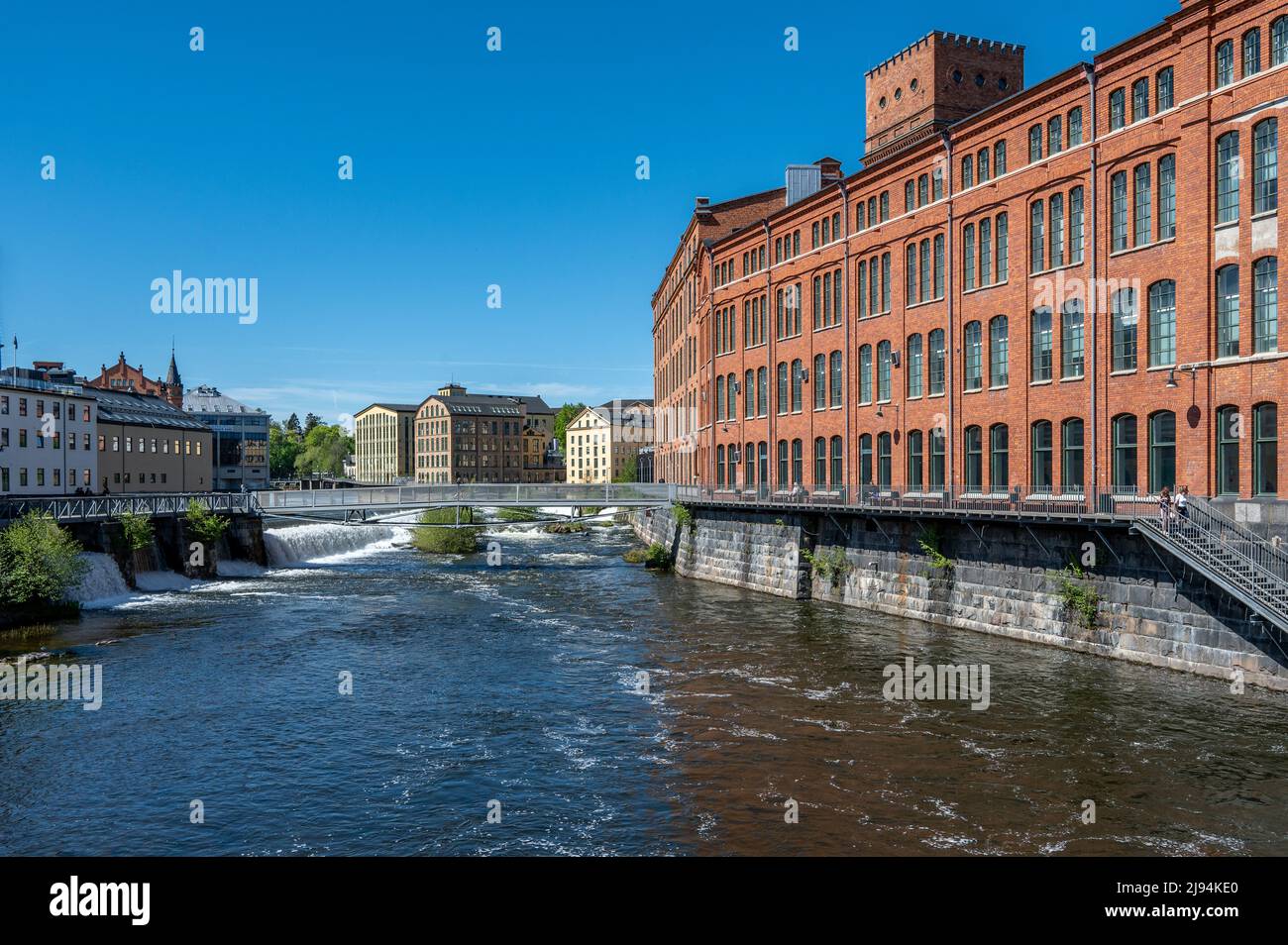 Motala river and the old industrial landscape of Norrkoping. Norrkoping ...