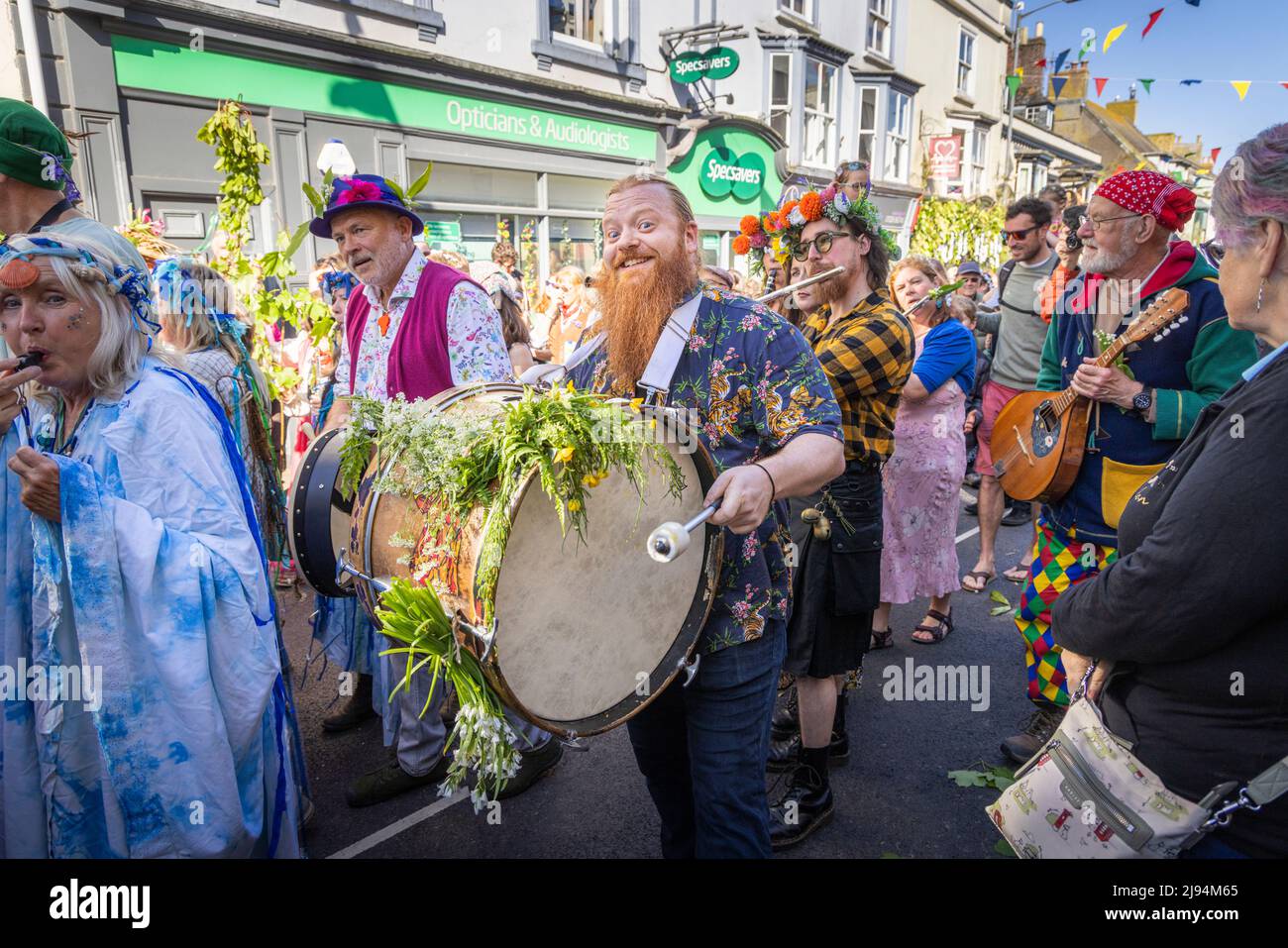 The Flora Day Hal-An-Tow dance underway in Helston, Cornwall. The May ...