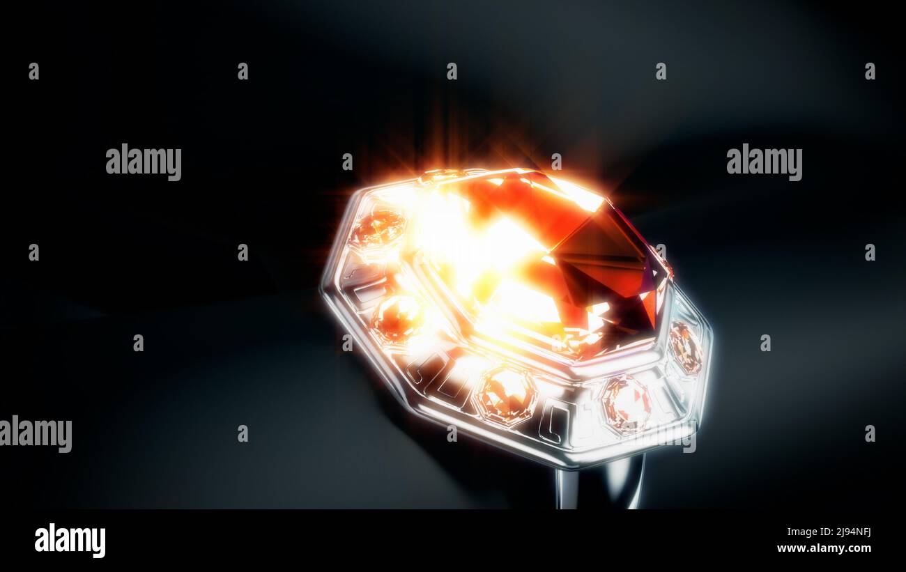 jewellery backdrop, silver or white gold ring with red ruby gemstone ...