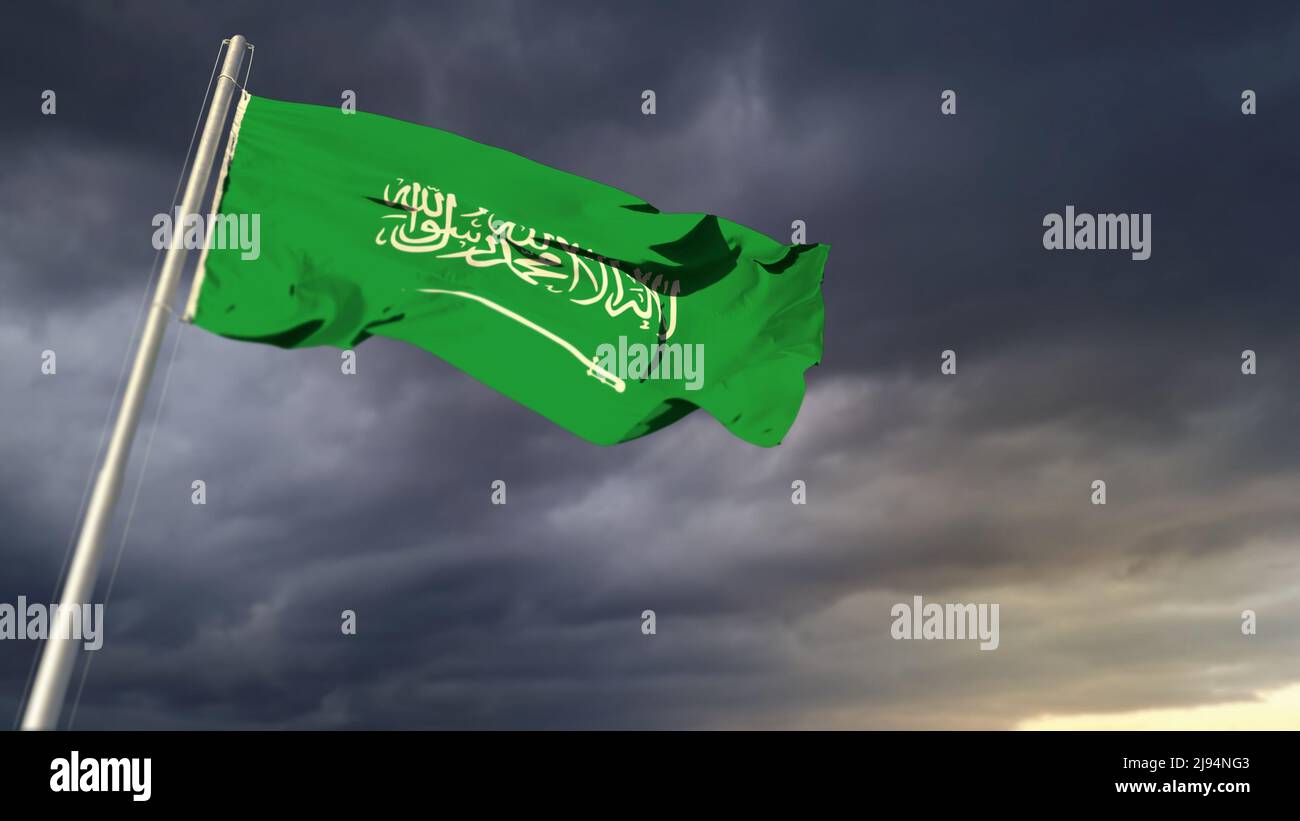 beautiful Saudi Arabia flag on heavy dark clouds backdrop - abstract 3D ...