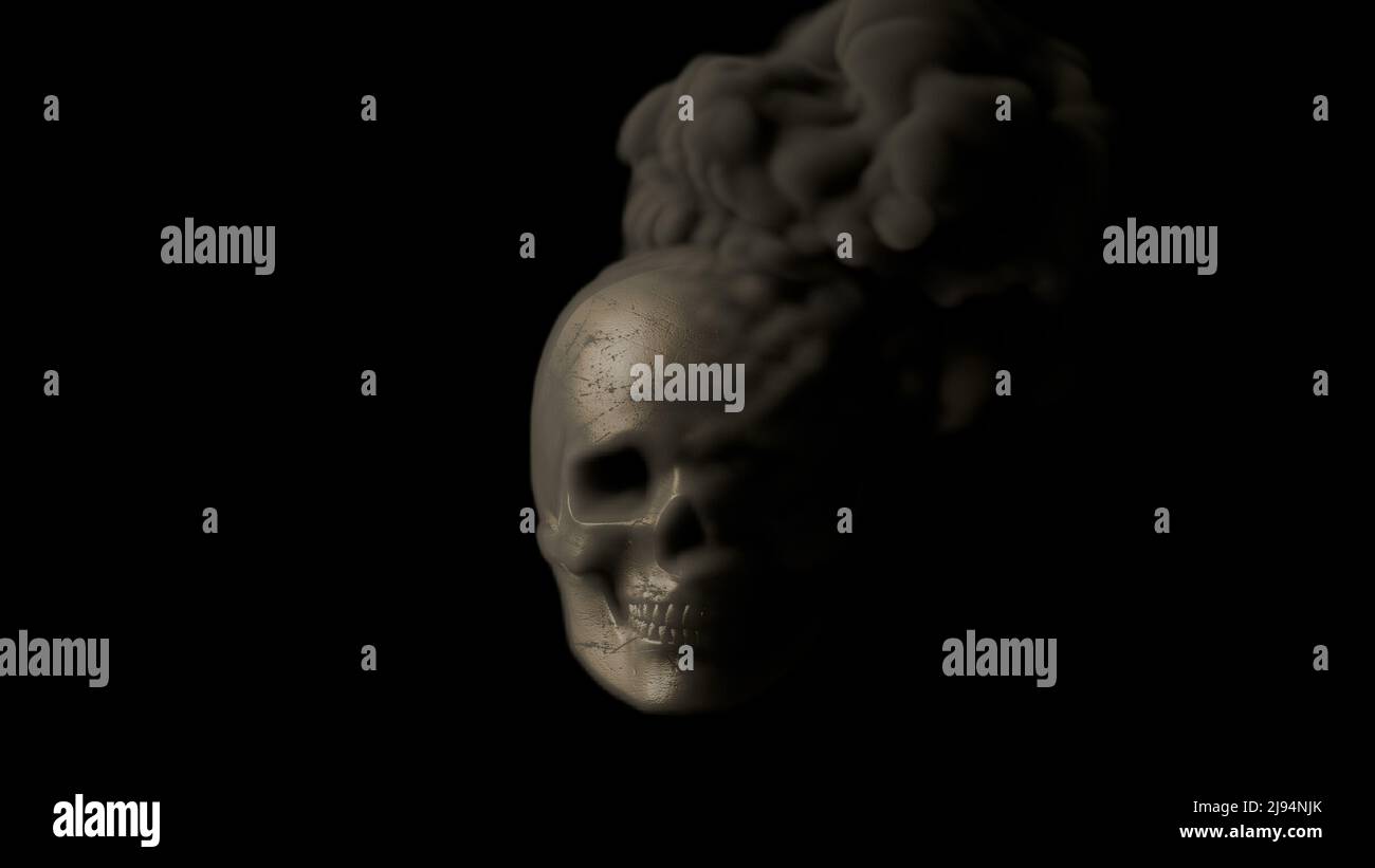 Grey smoking man skull on black backdrop - war concept, isolated ...