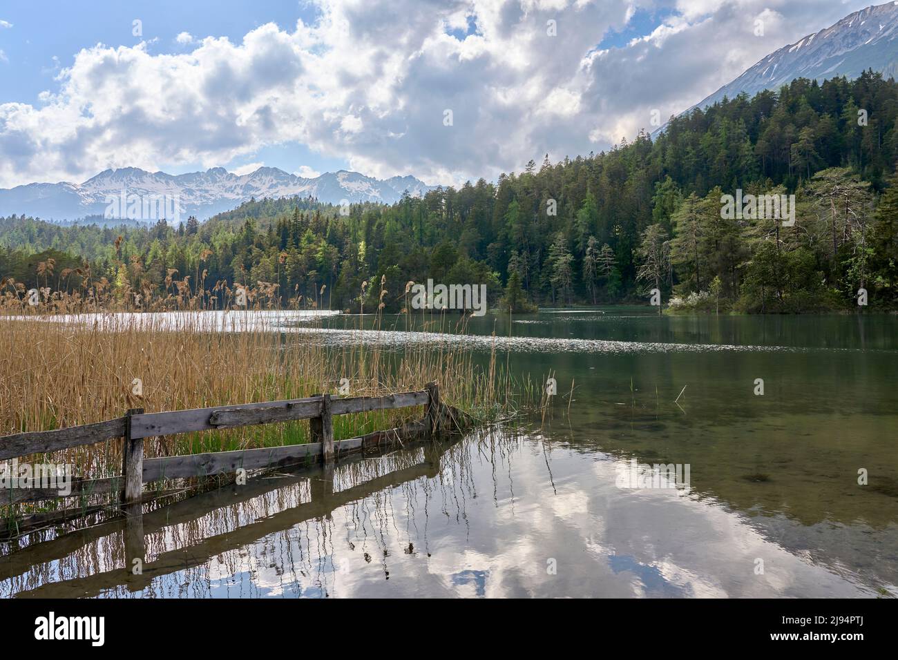 idyllic lake Weissensee, one of the Fernpass lakes above Biberwier ...