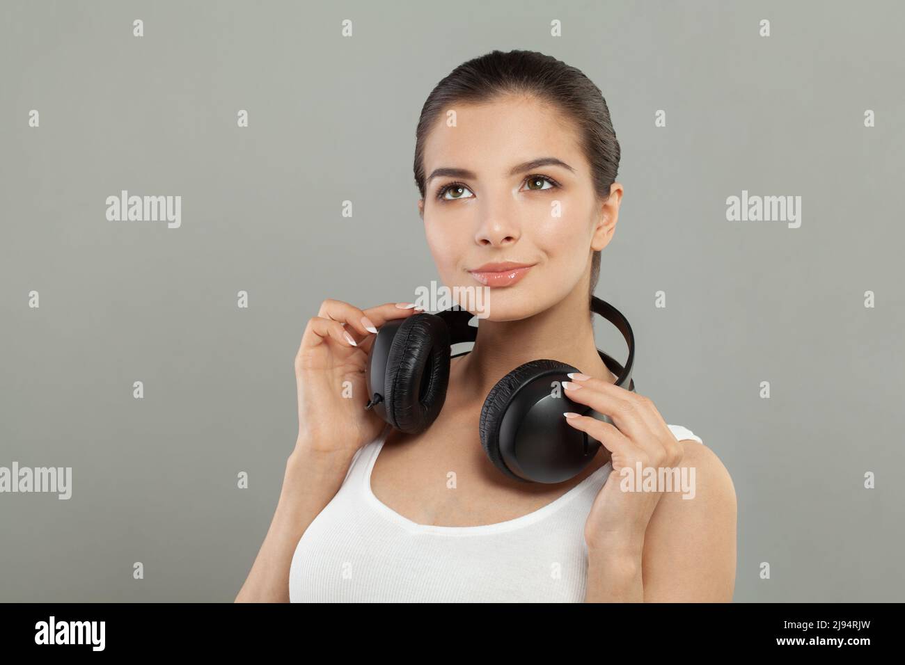 Portrait happy female radio hi-res stock photography and images - Alamy