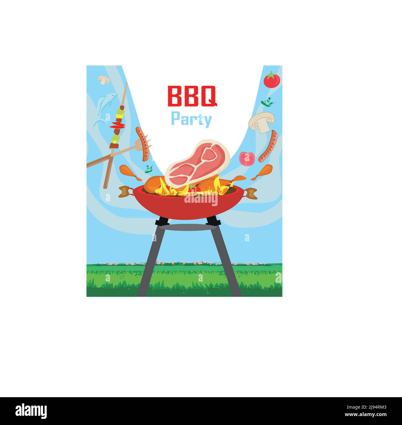 BBQ & Grill. Poster Template with Grill Illustration Stock Vector Image ...