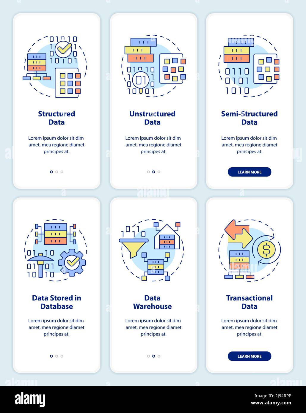 Digital information types onboarding mobile app screen set Stock Vector ...