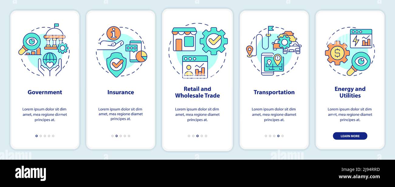 Big Data Applications Types Onboarding Mobile App Screen Stock Vector