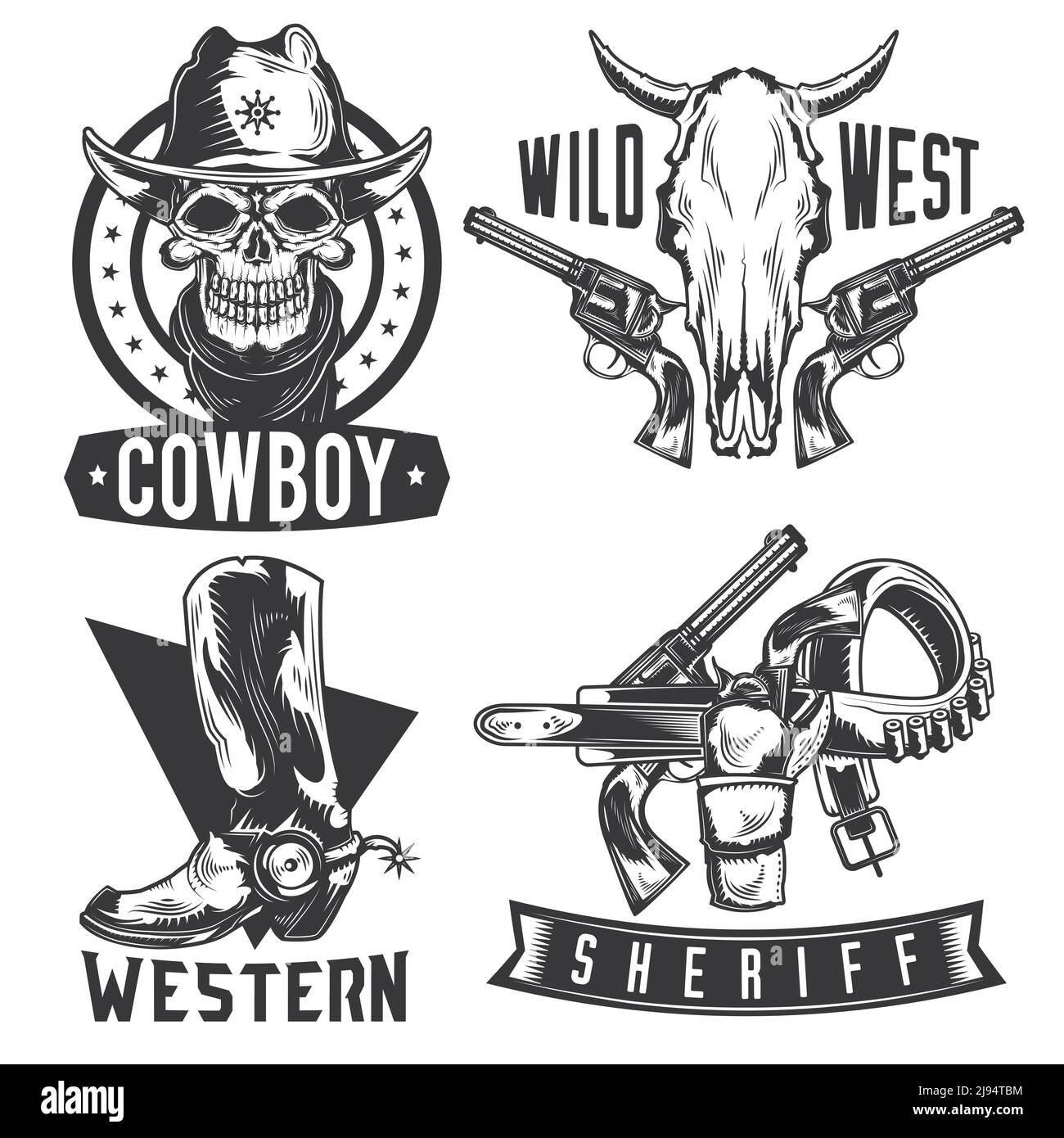 Set of cowboy emblems, labels, badges, logos. Isolated on white Stock ...