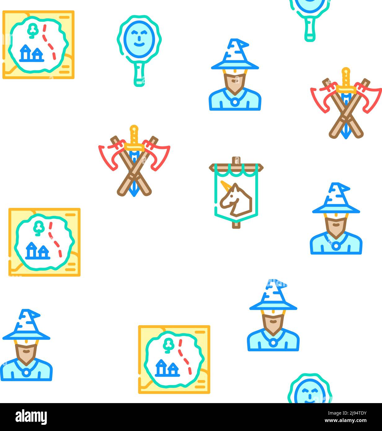 Fairy Tale Story Medieval Book Icons Set Vector Stock Vector Image ...