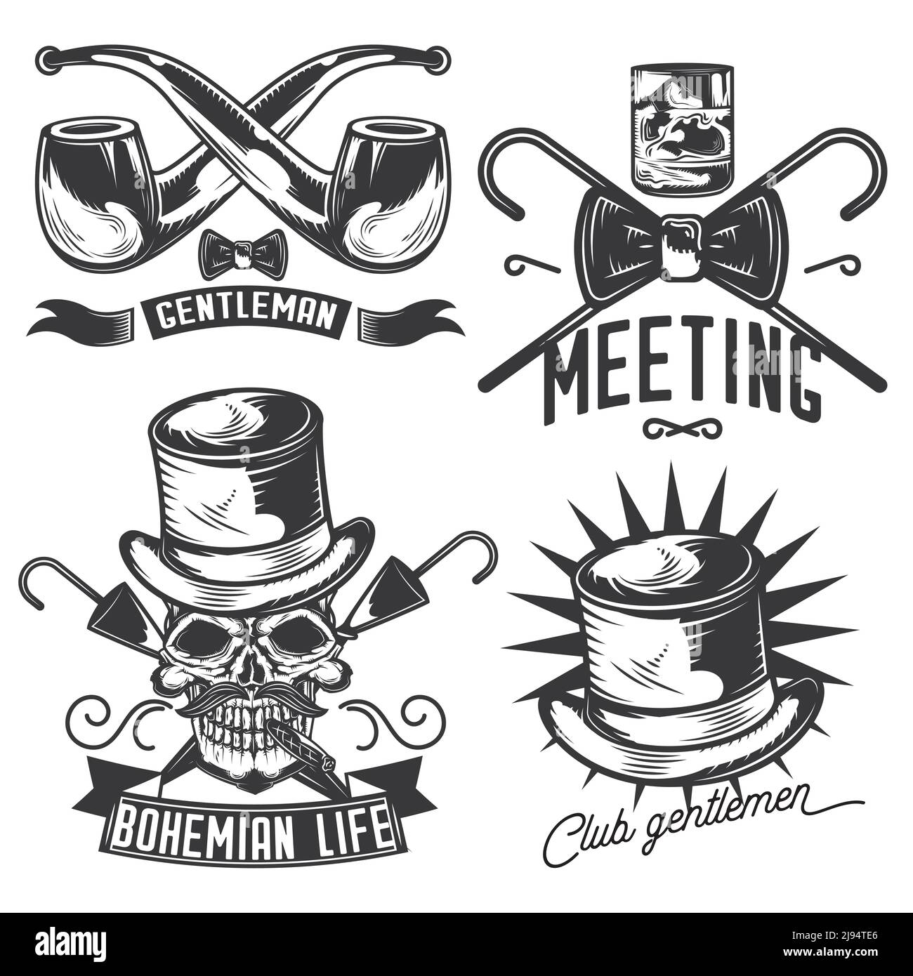 Set of gentleman emblems, labels, badges, logos. Isolated on white ...