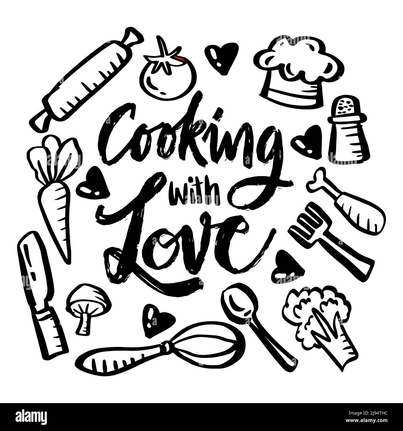 Cooking with love hand lettering. Poster quotes Stock Photo - Alamy