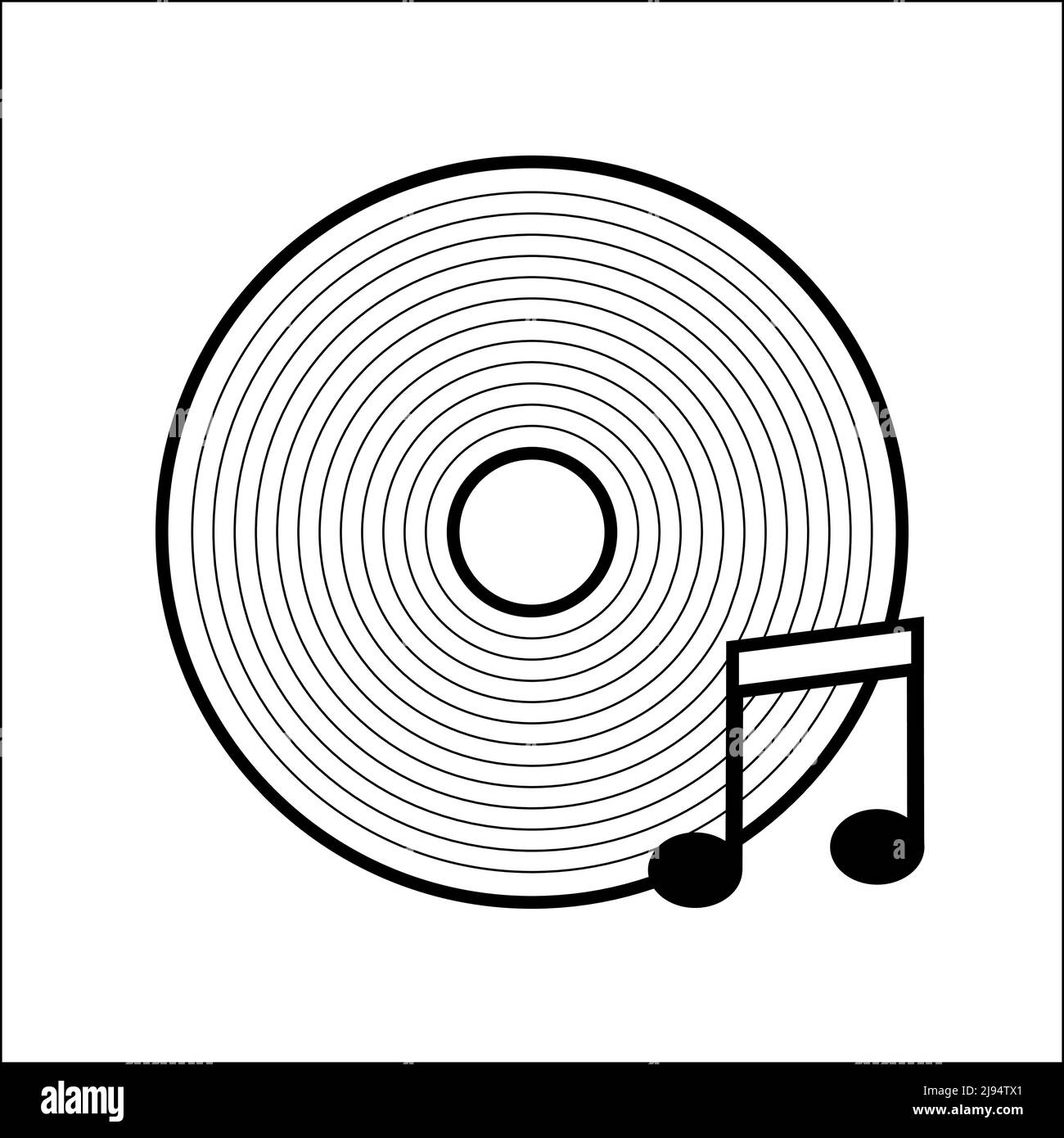 Music record icon for web. Simple icon black line with white background ...