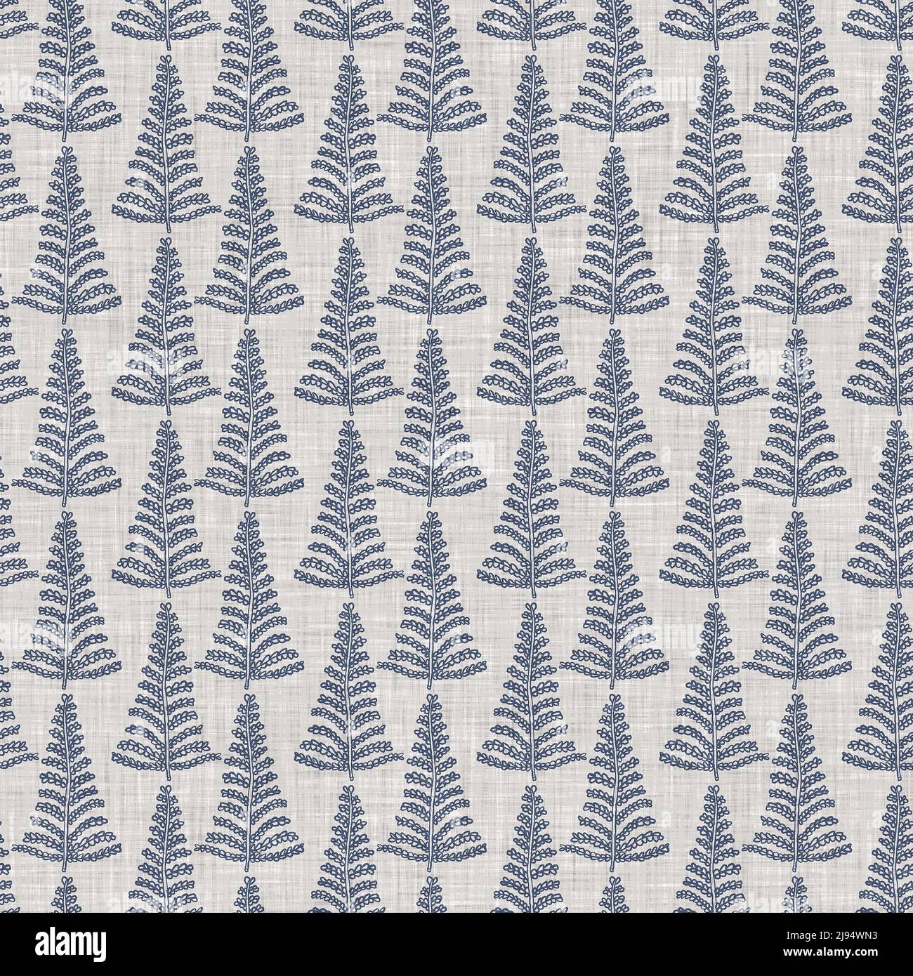 French blue botanical leaf linen seamless pattern with 2 tone country ...