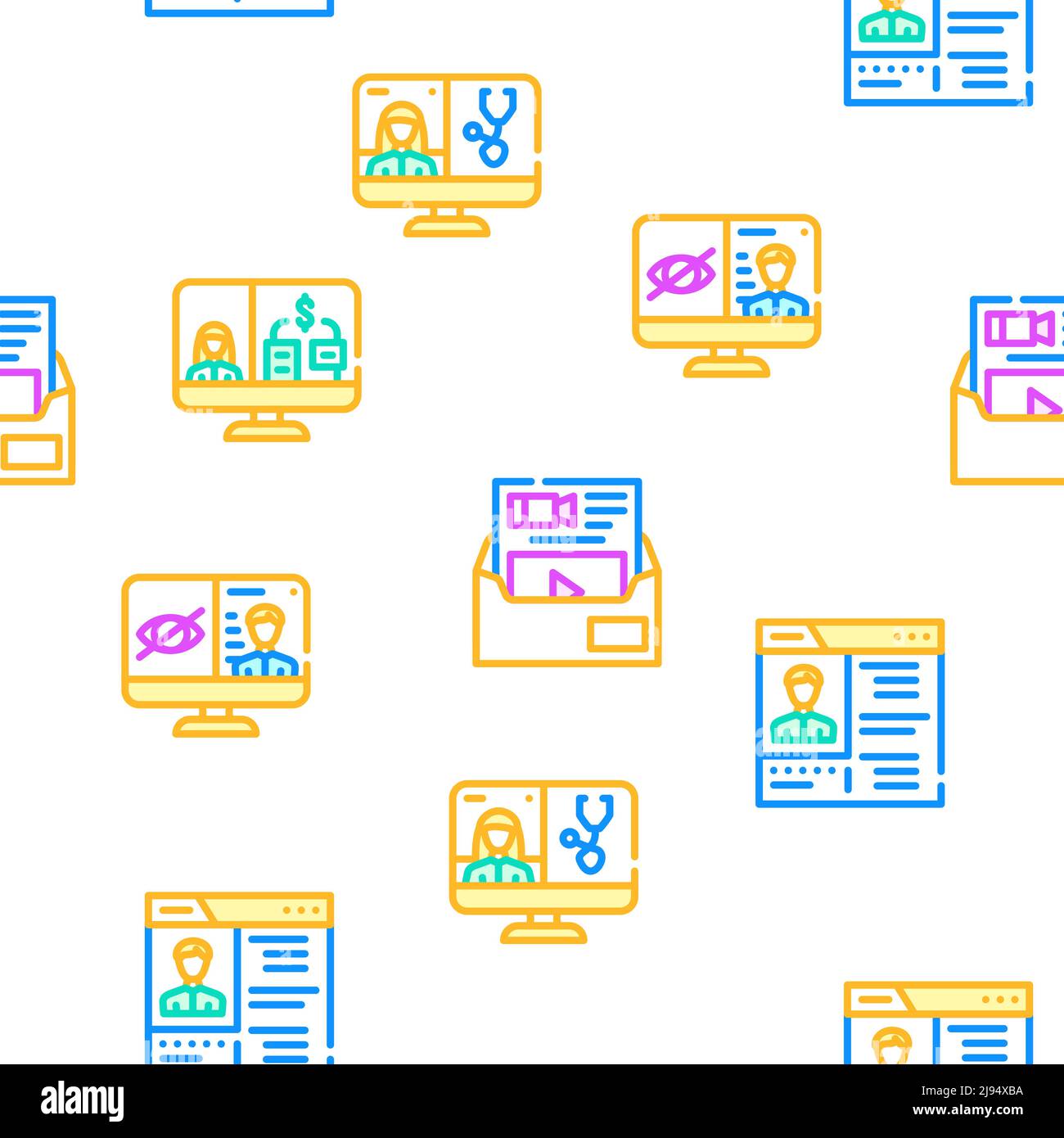 Video Conference Communication Icons Set Vector Stock Vector Image ...