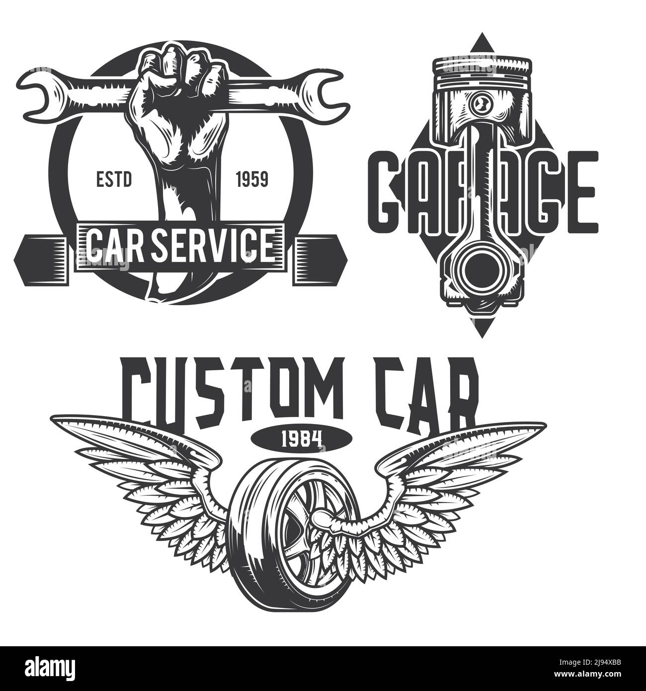Set of car service emblems, labels, badges, logos. Isolated on white ...