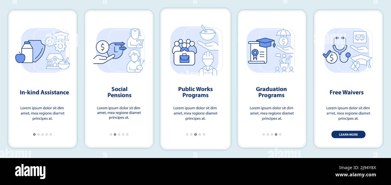 Social assistance examples light blue onboarding mobile app screen ...