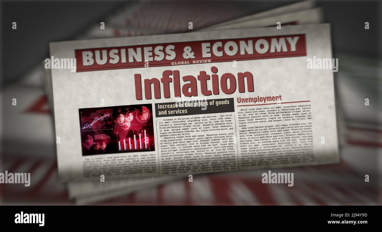 Inflation, economy, unemployment and rising prices. Newspaper print ...