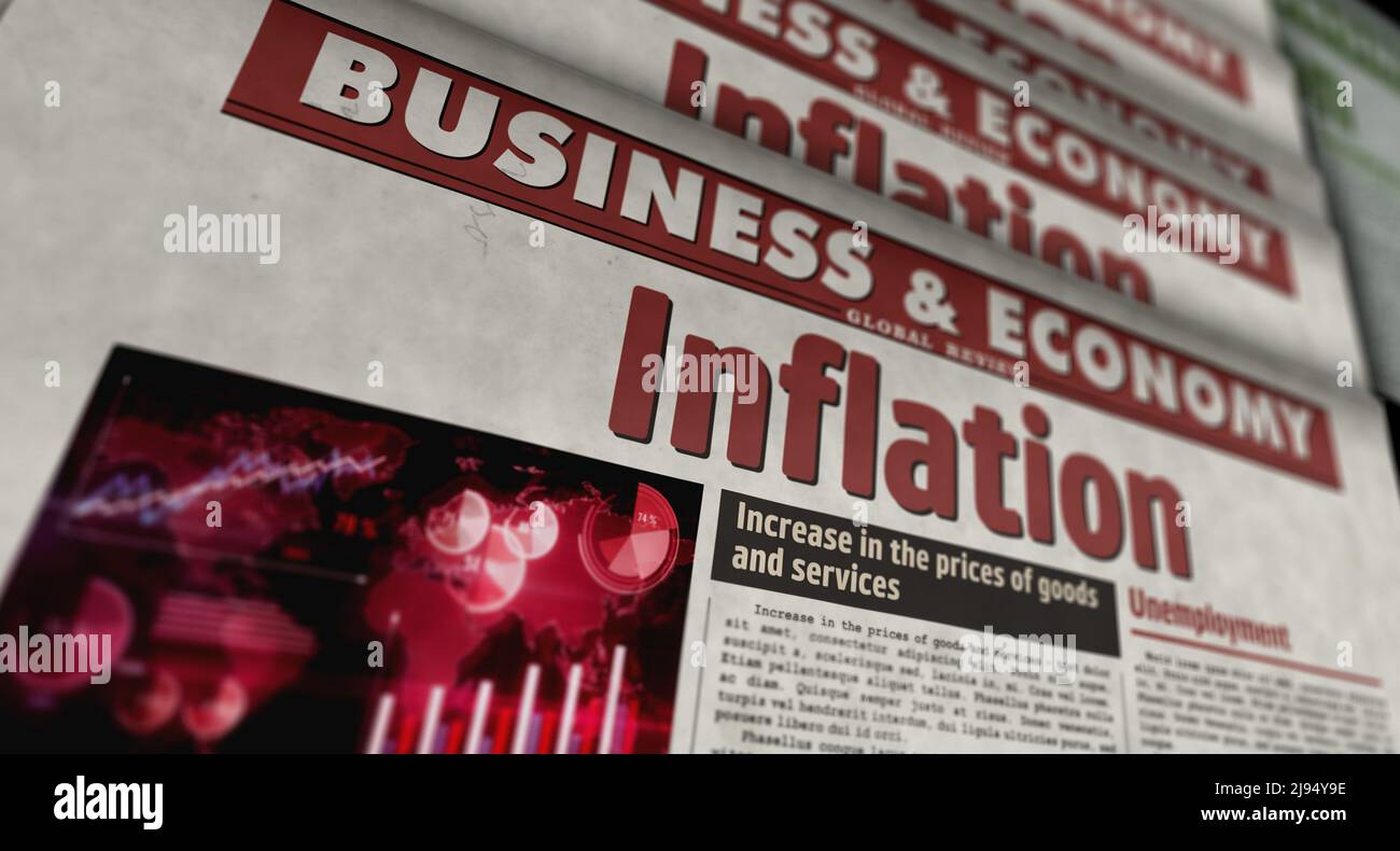 Inflation, economy, unemployment and rising prices. Newspaper print ...
