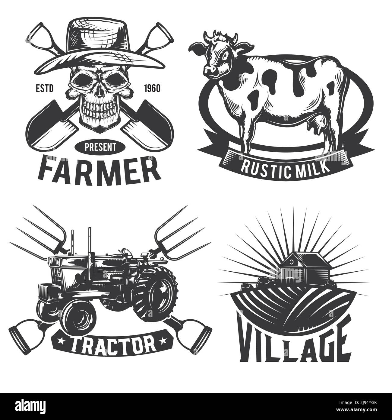 Set of farming emblems, labels, badges, logos. Isolated on white Stock ...