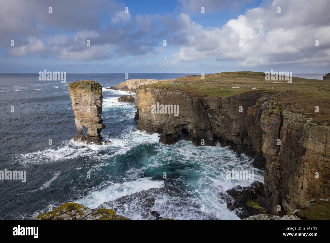 The sea stack and cliffs at Yesnaby, Mainland, Orkney Isles, Scotland ...