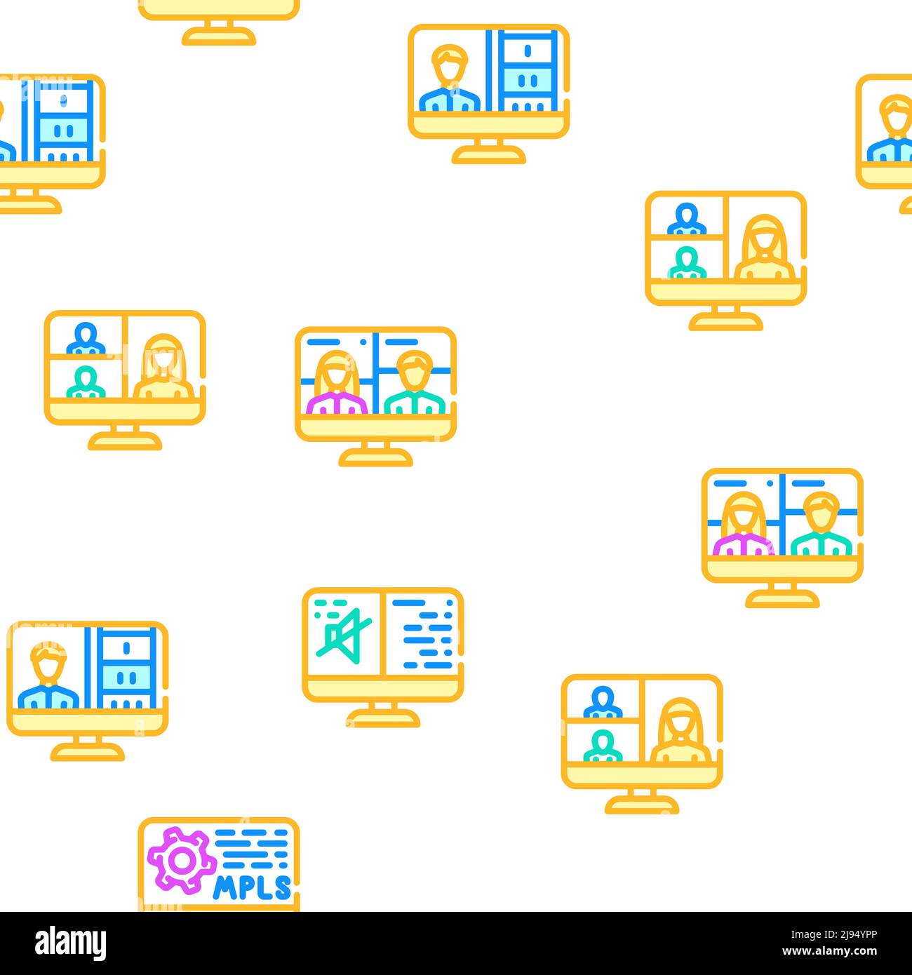 Video Conference Communication Icons Set Vector Stock Vector Image ...
