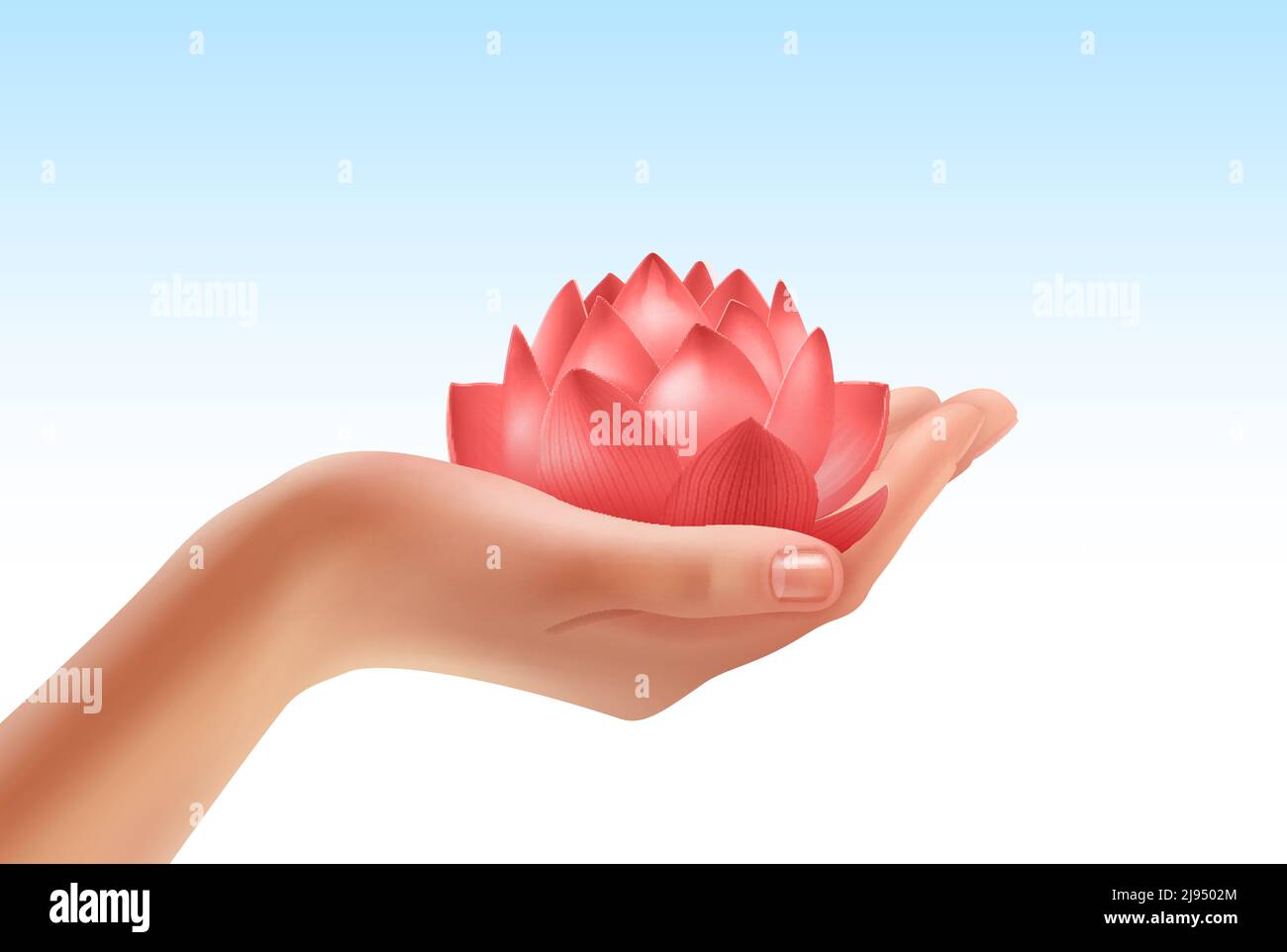 Vector illustration of human hand keeping beautiful flower, isolated on ...
