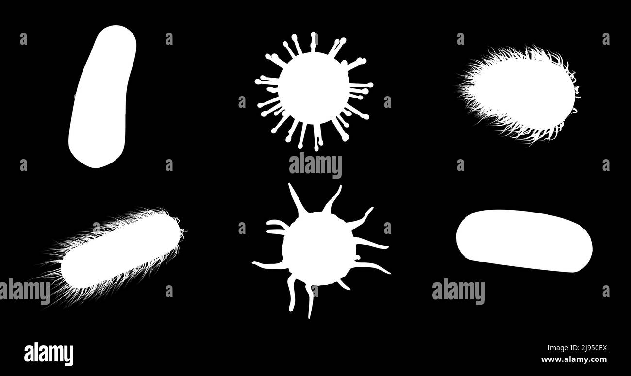 Digitally generated virus cells, red blood cells and bacteria against ...
