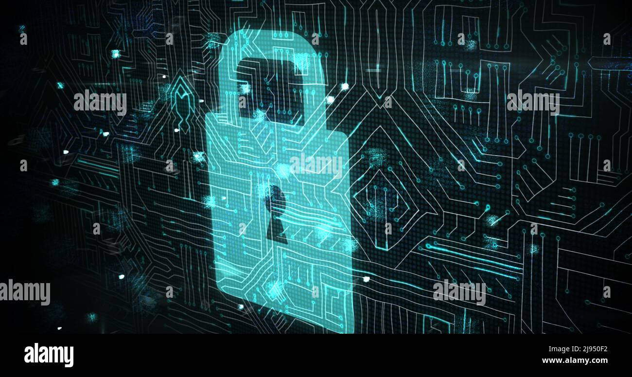 Futuristic padlock against digitally generated background Stock Photo ...