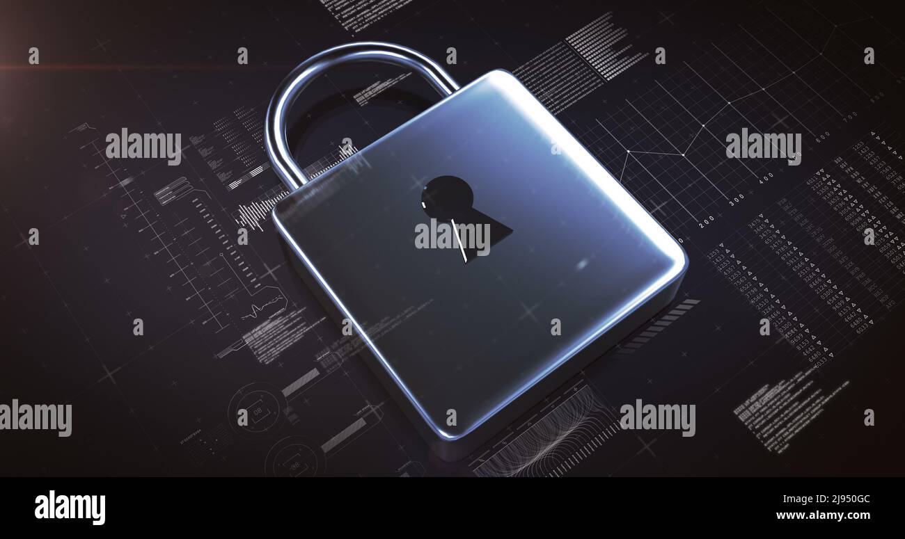 Futuristic padlock against digitally generated background Stock Photo ...
