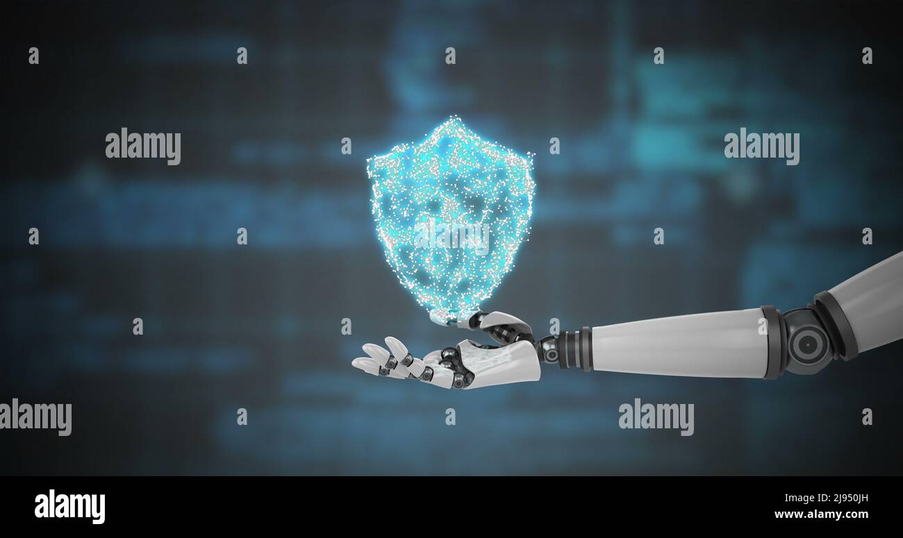 Robotic hand presenting digital cloud data security Stock Photo - Alamy