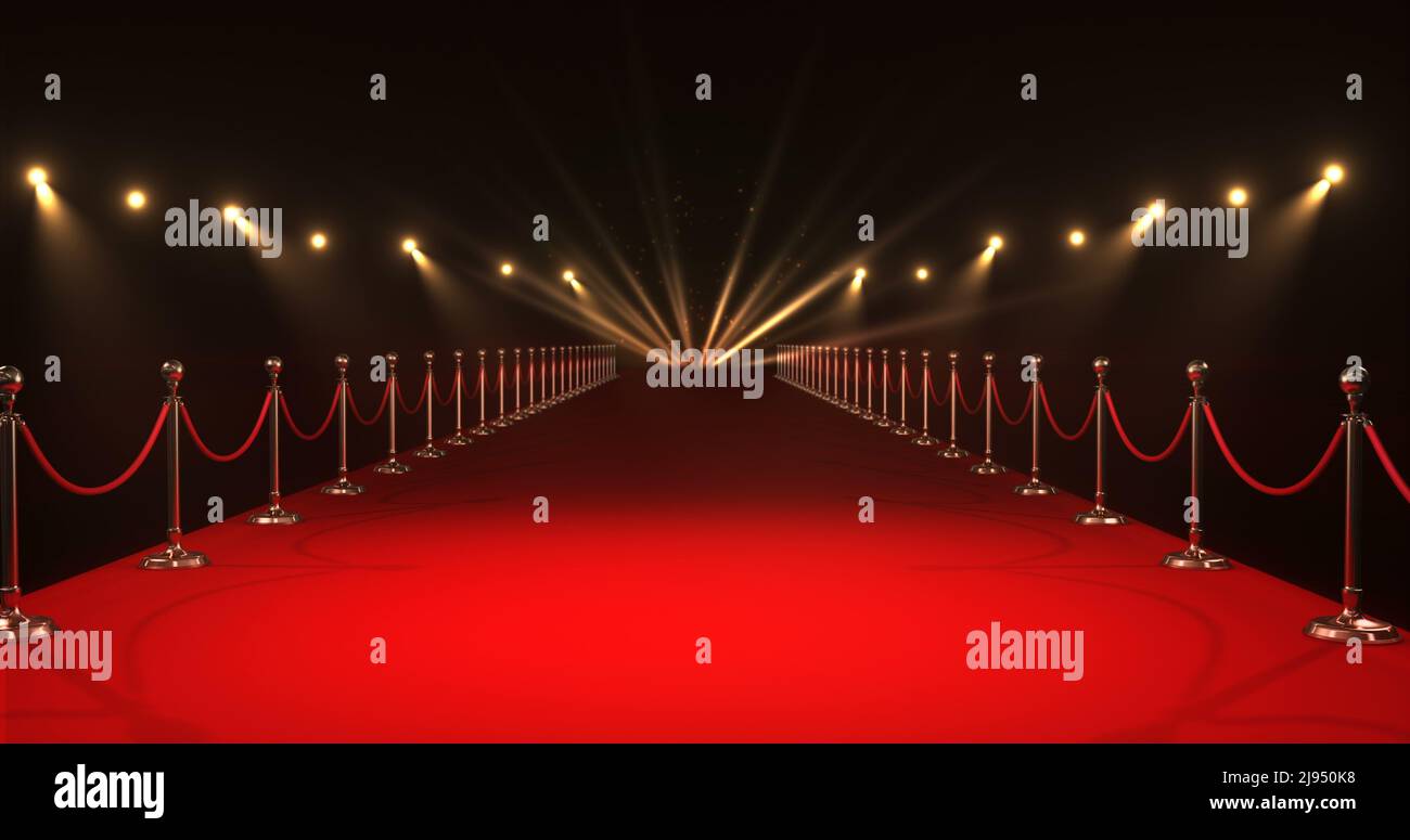 Long red carpet with spotlights against red background Stock Photo - Alamy