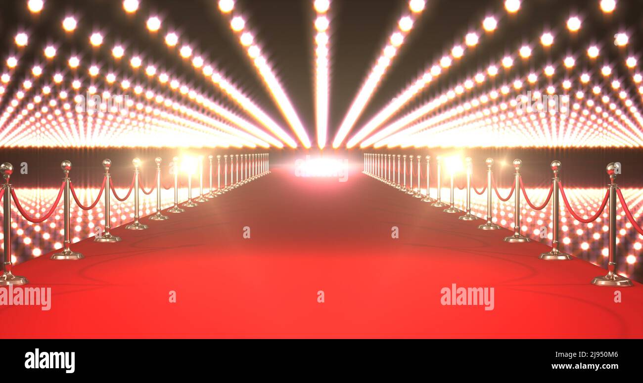 Long red carpet with spotlights against red background Stock Photo - Alamy