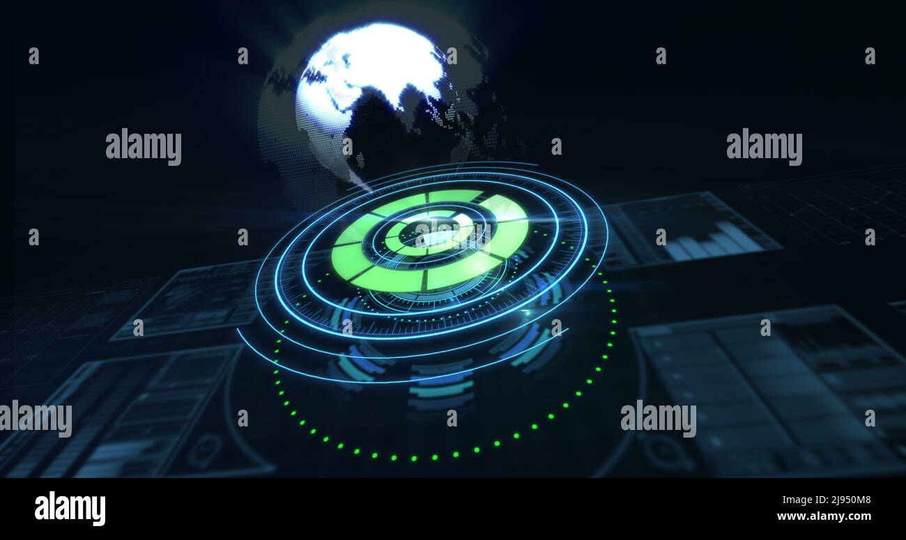 Digitally generated circular patterns and planet earth Stock Photo - Alamy