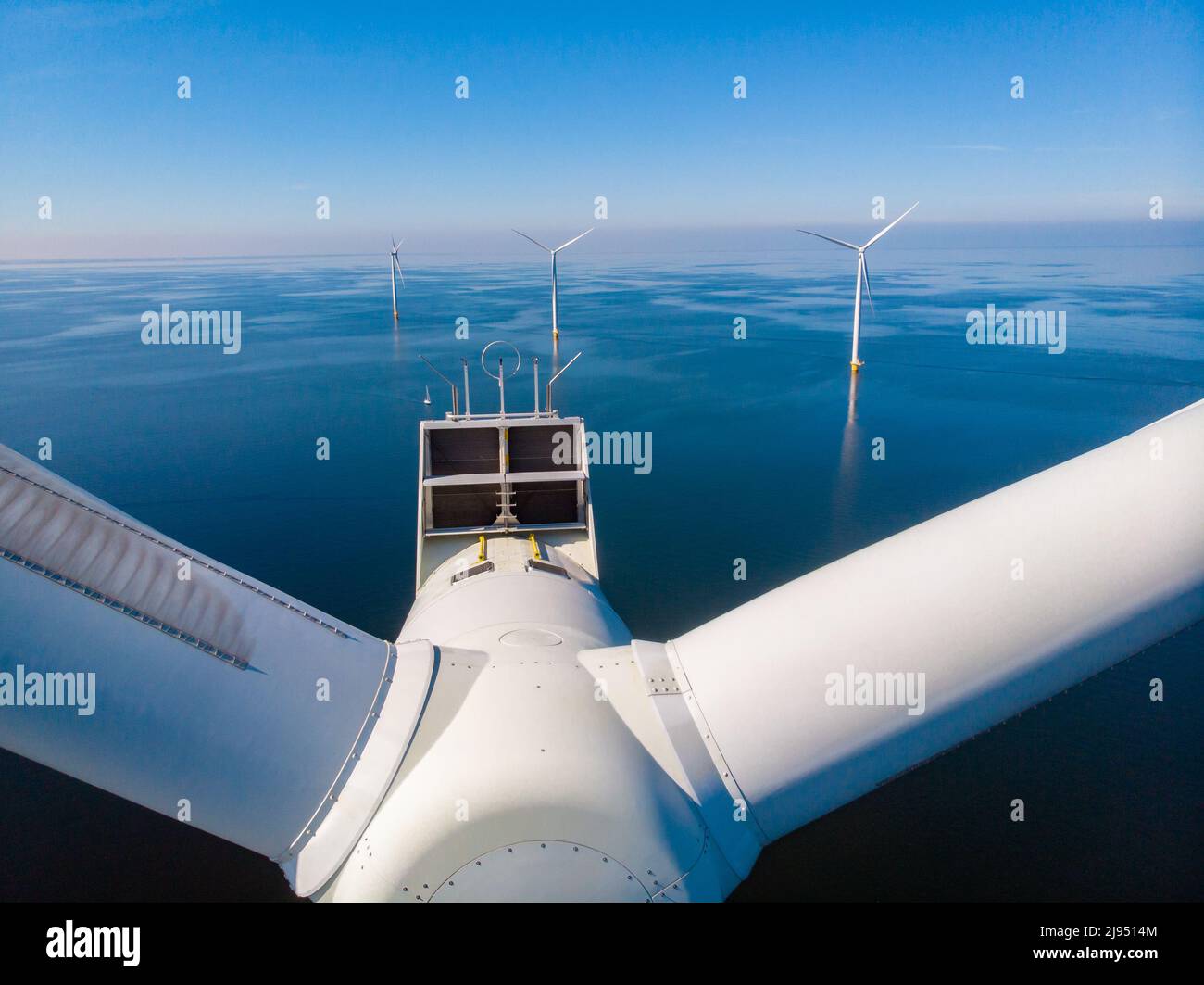 Windmill farm in the ocean Westermeerwind park, windmills isolated at ...
