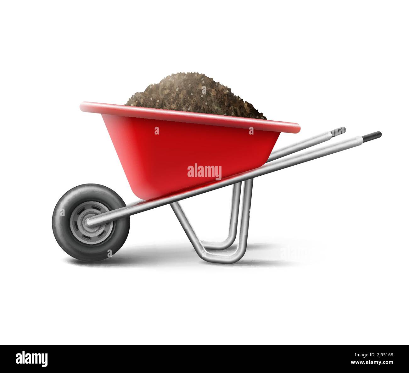 Vector illustration of a red wheelbarrow for gardening full of soil ...