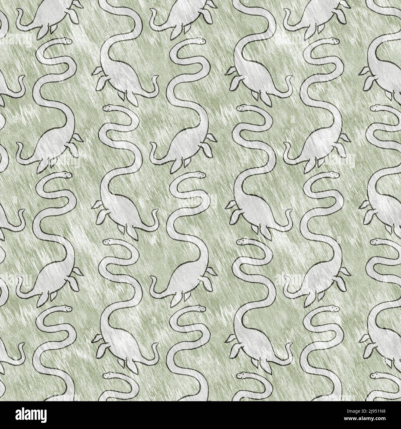 Green hand drawn plesiosaur dinosaur seamless pattern. Gender Neutral ...