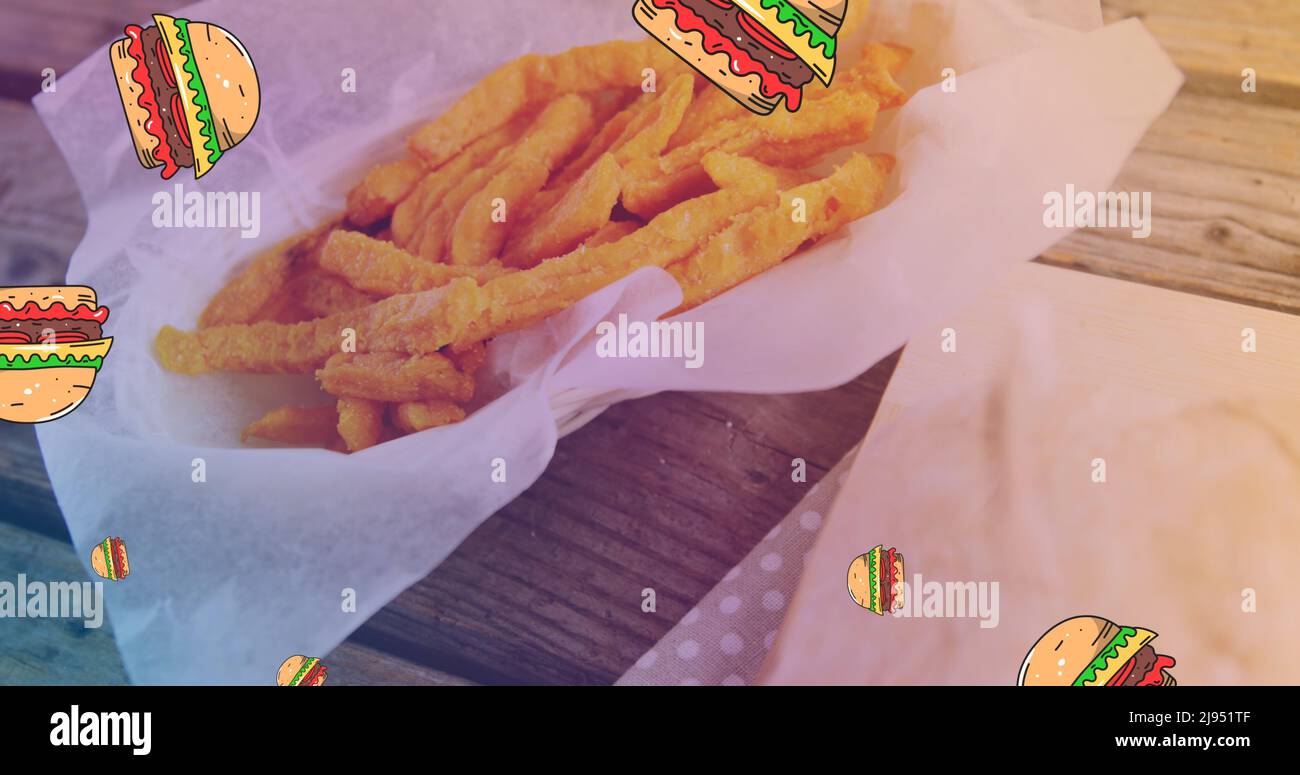 Image of burgers floating over fast food Stock Photo - Alamy