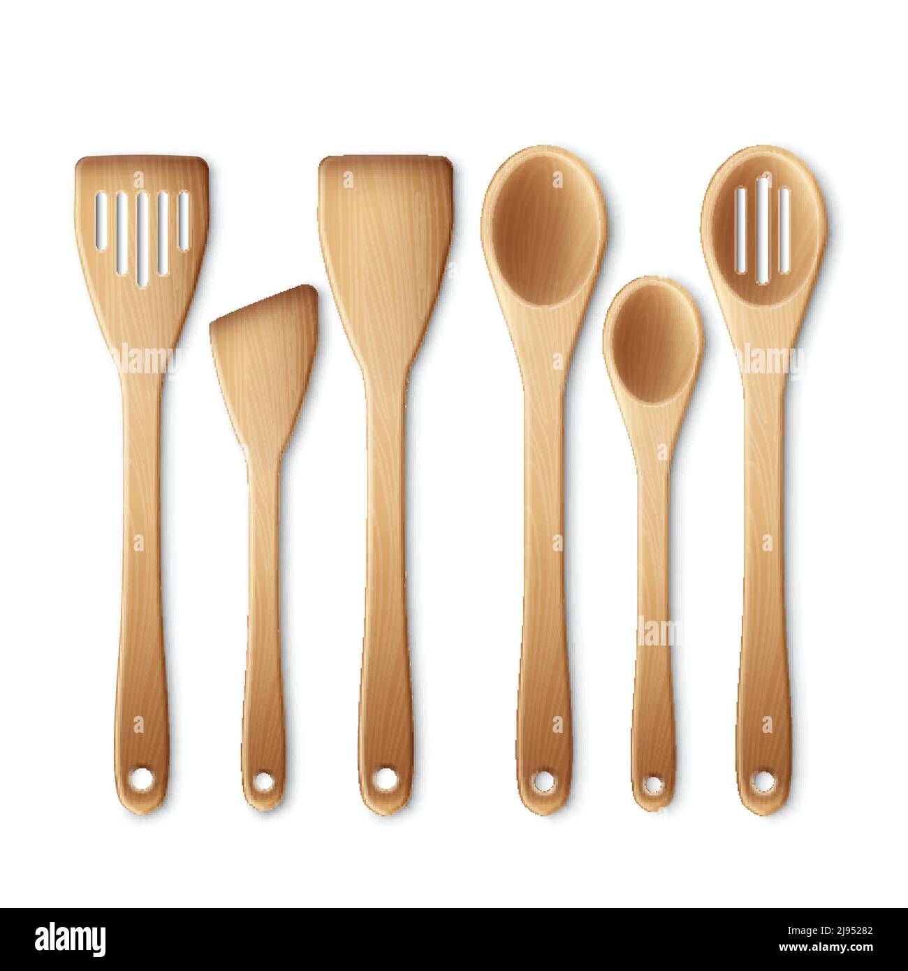 Vector set of the wooden kitchen utensils isolated on a white ...