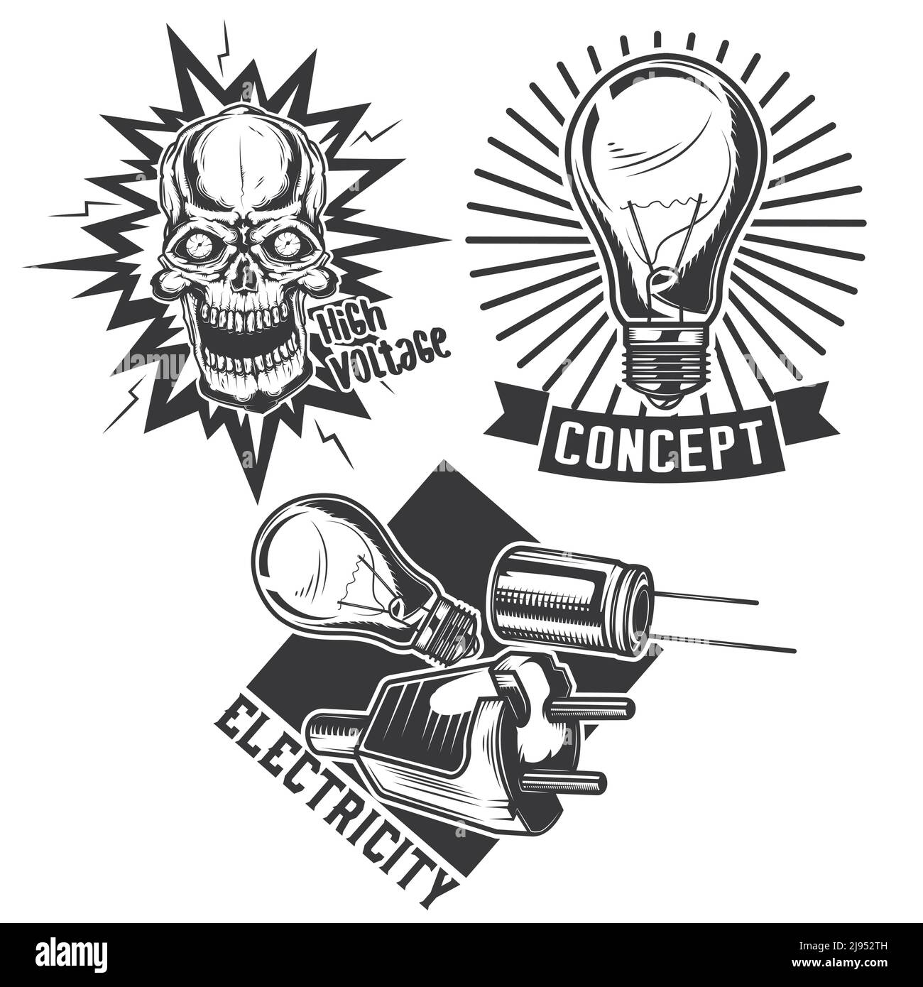 Set of vintage electrical emblems, labels, badges, logos. Isolated on ...