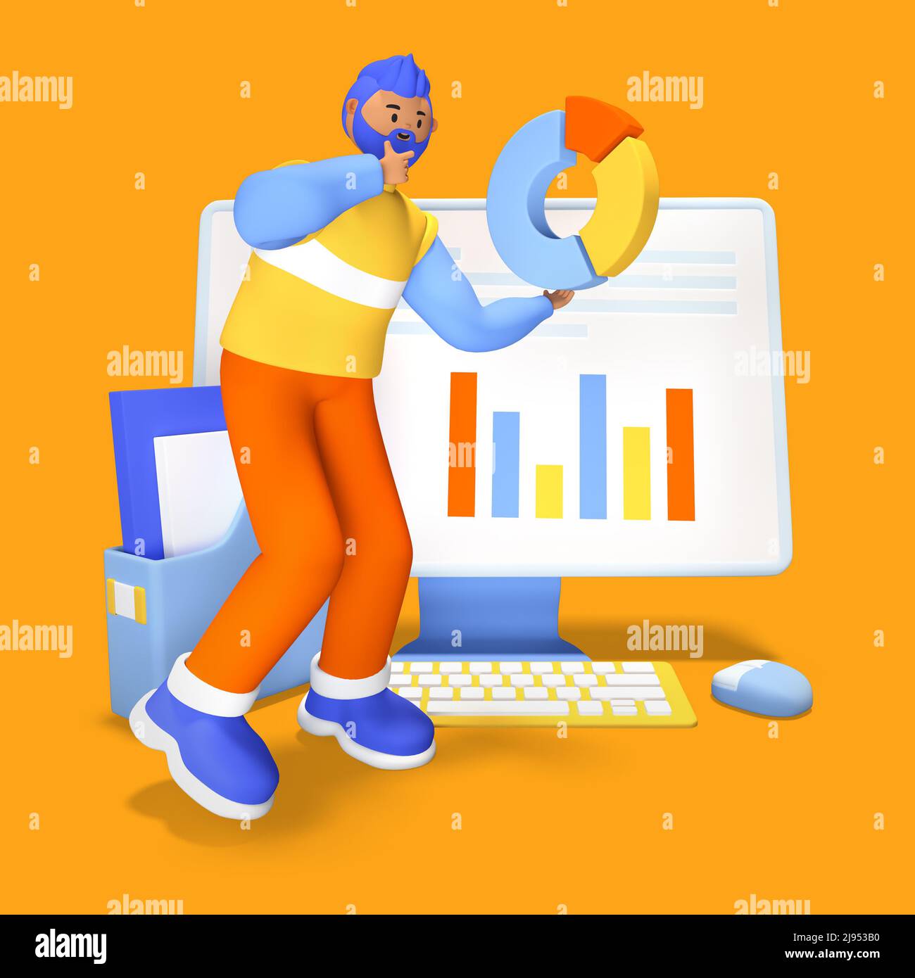 Data statistics and report - modern realistic colorful 3d illustration ...