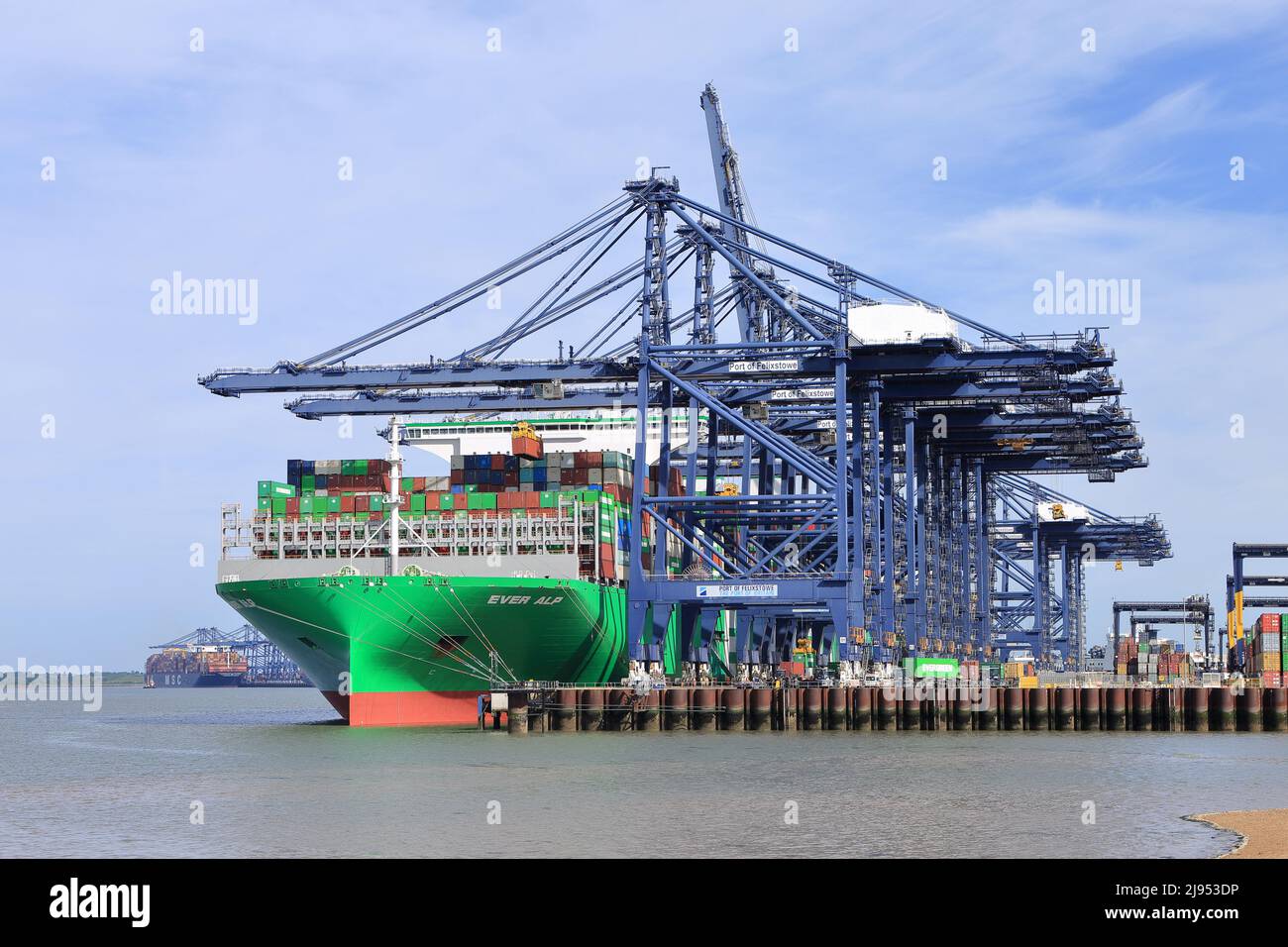 Container ship Ever Alp docked and being loaded/unloaded at the Port of ...