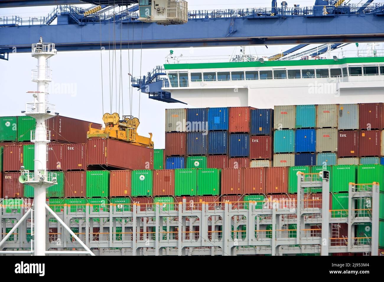 Container ship Ever Alp docked and being loaded/unloaded at the Port of ...