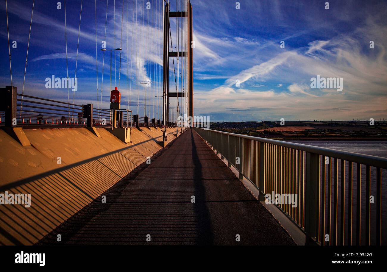 stood on the Humber Bridge looking staright ahead down the footpath ...