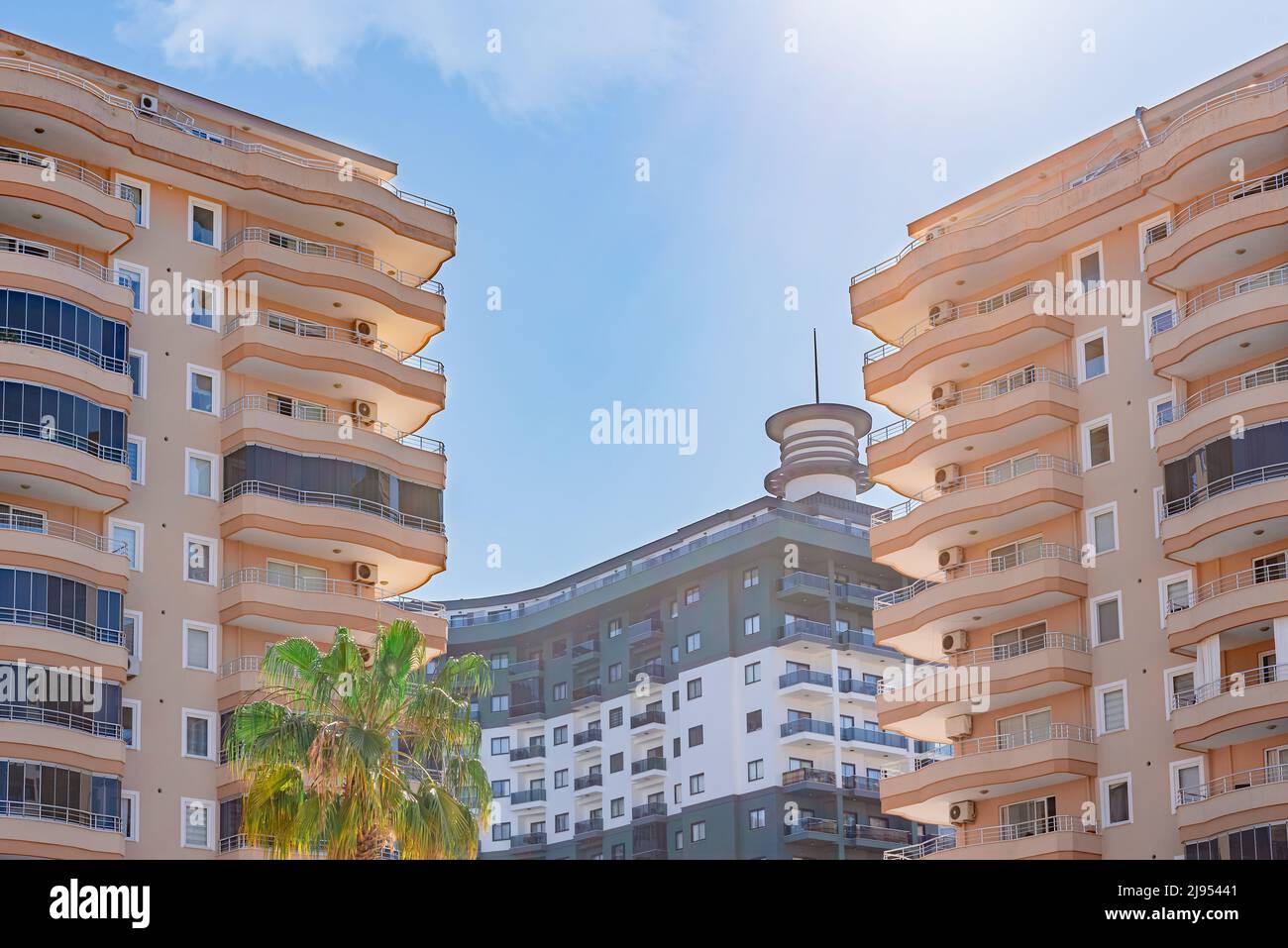 Fragments of the facades of modern multi-storey residential complexes ...