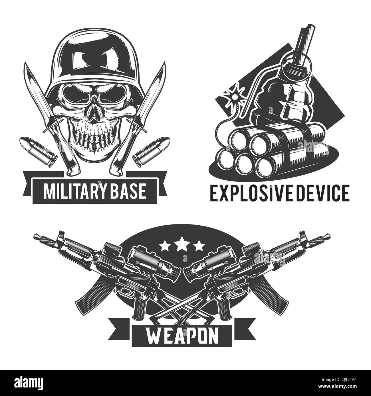 Set of military emblems, labels, badges, logos. Isolated on white Stock ...
