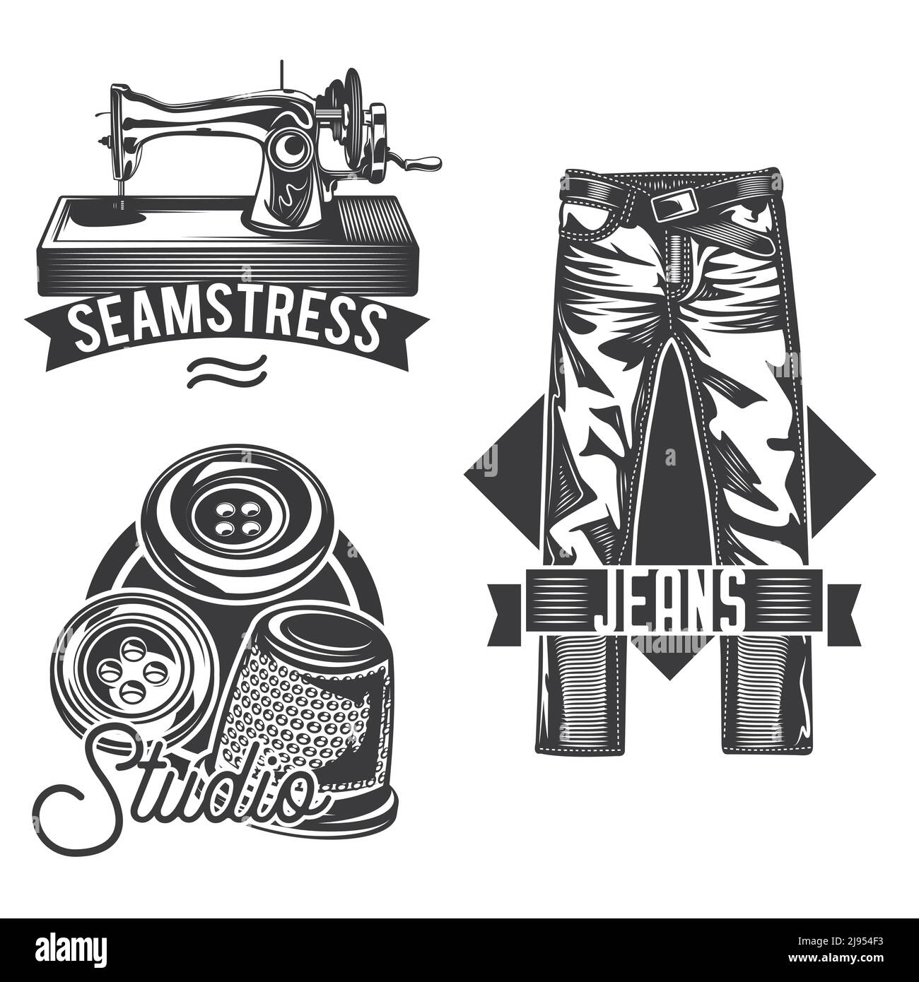 Set of sewing studio emblems, labels, badges, logos. Isolated on white ...