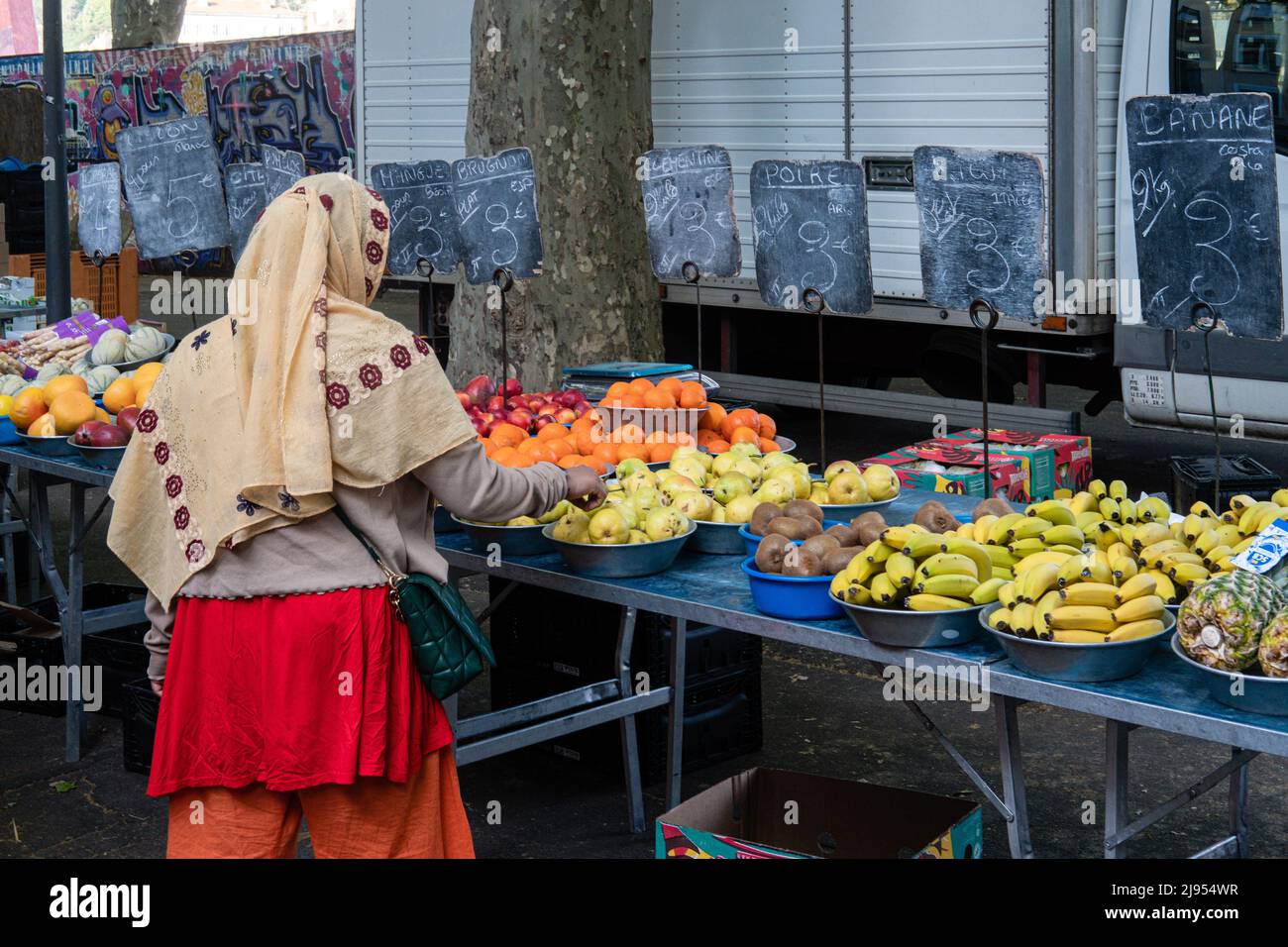 Lyon (France), 13 May 2022. Fruit and vegetable food market on Quai ...