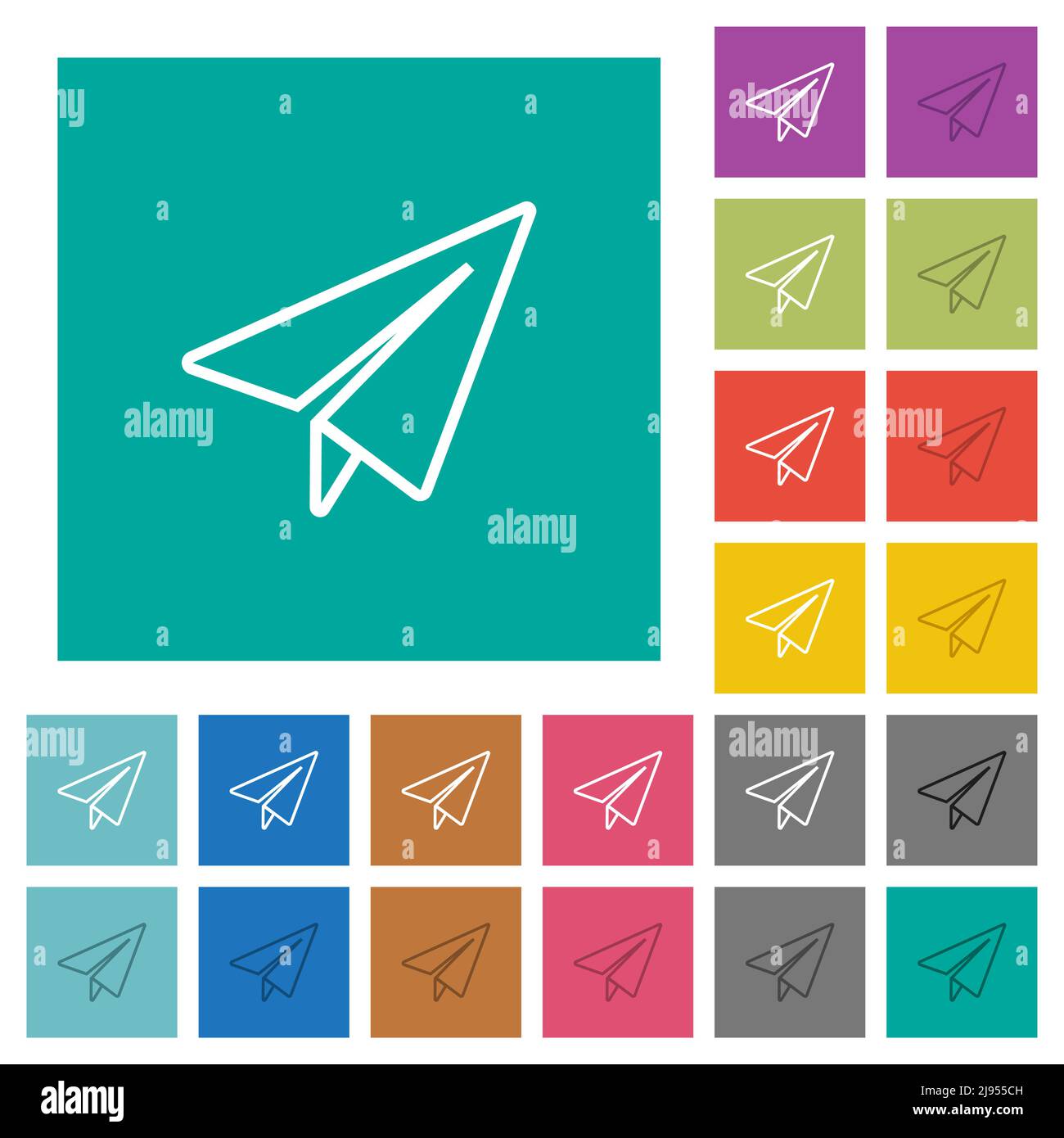 Paper plane outline multi colored flat icons on plain square ...