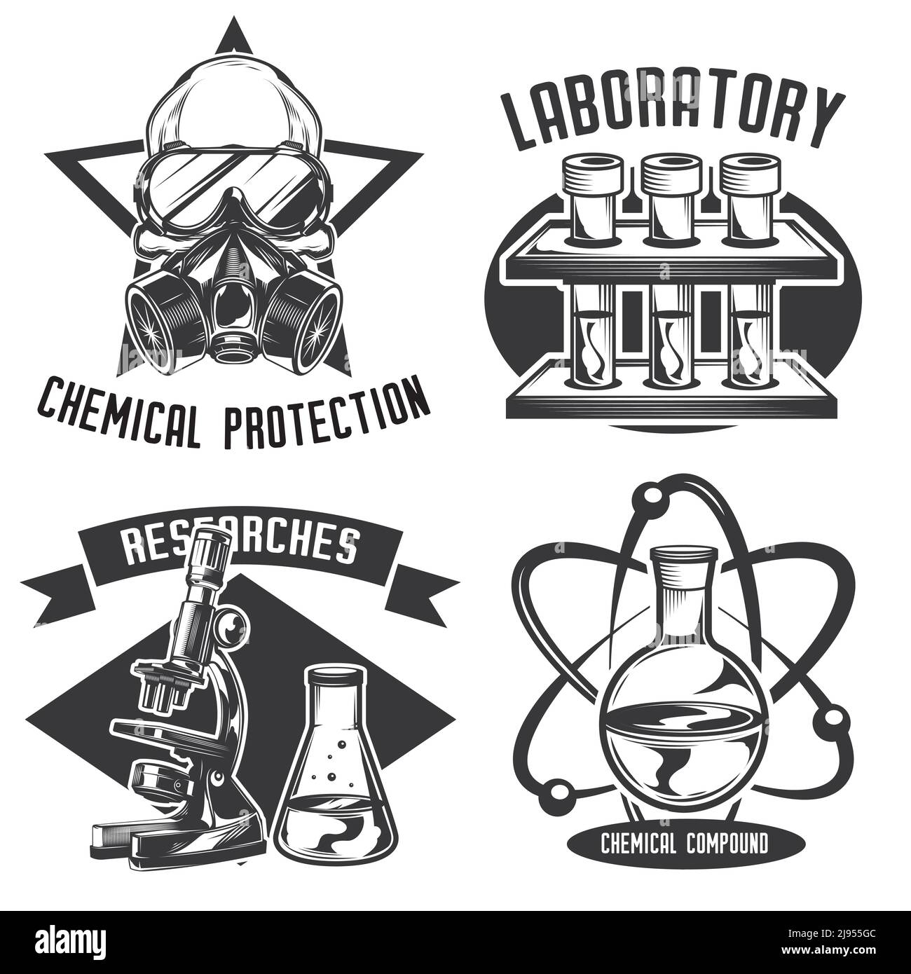 Set of chemistry emblems, labels, badges, logos. Isolated on white ...